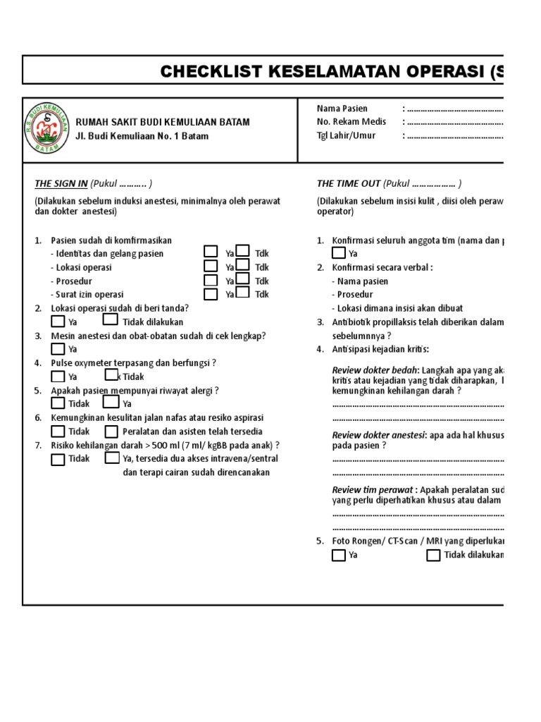 Form CheckList Keselamatan Operasi - Time Out | PDF