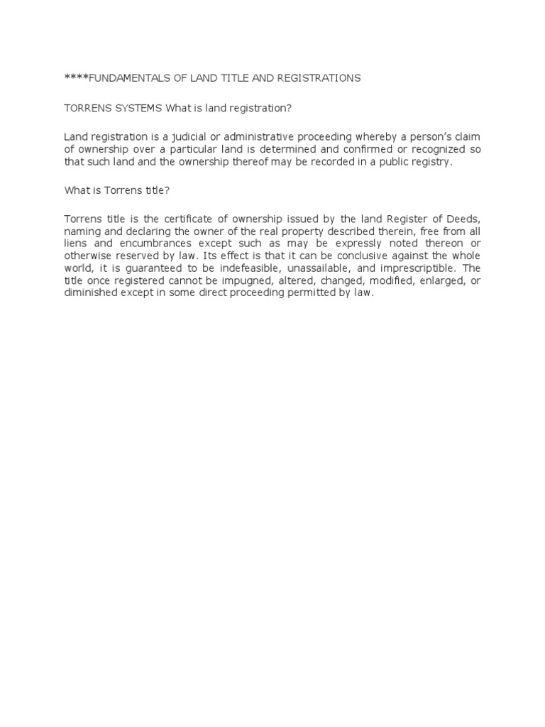 Fundamentals of Land Title and Registrations | PDF