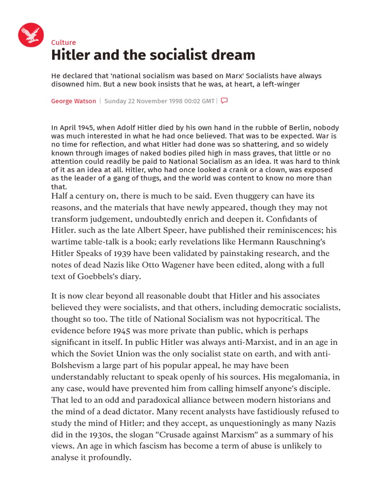 Hitler and The Socialist Dream - The Independent | PDF | Marxism ...