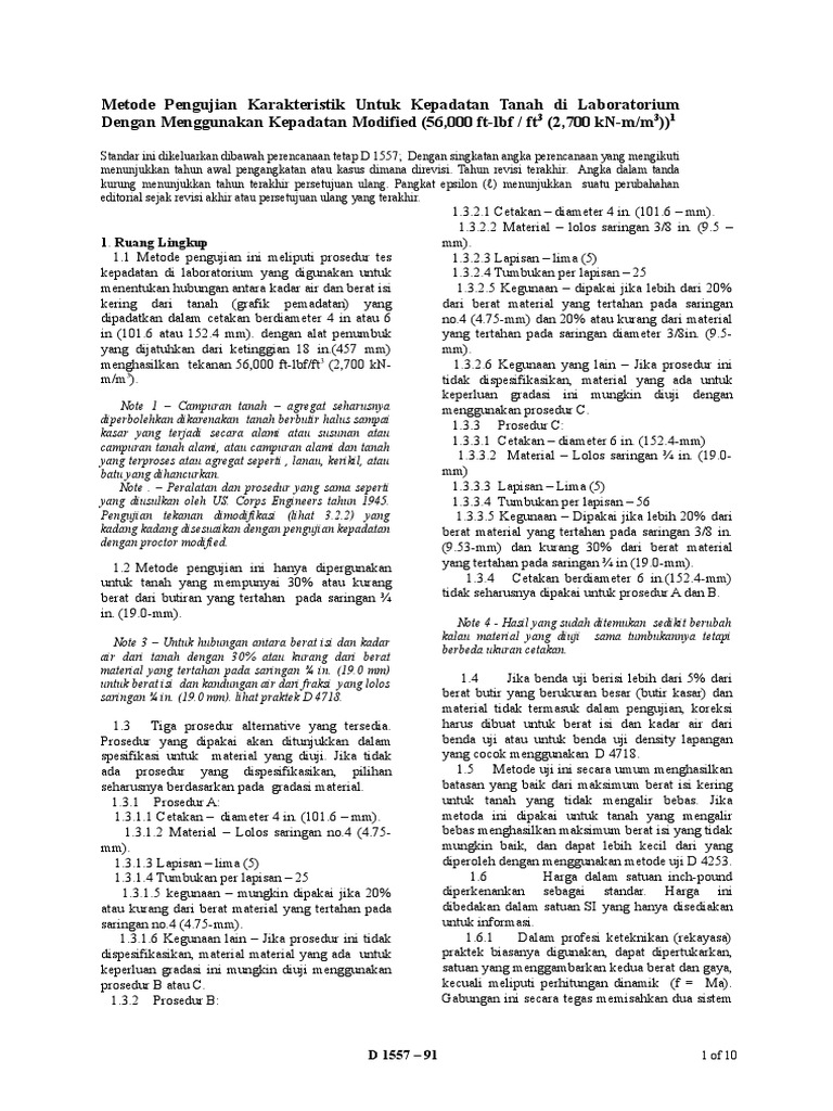 Metode Uji Kepadatan Tanah ASTM D 1557 | PDF