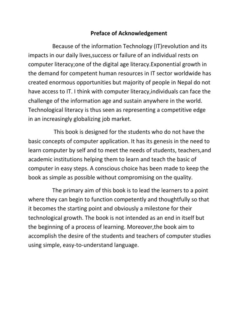 Preface Of Acknowledgement Pdf Literacy Information Age