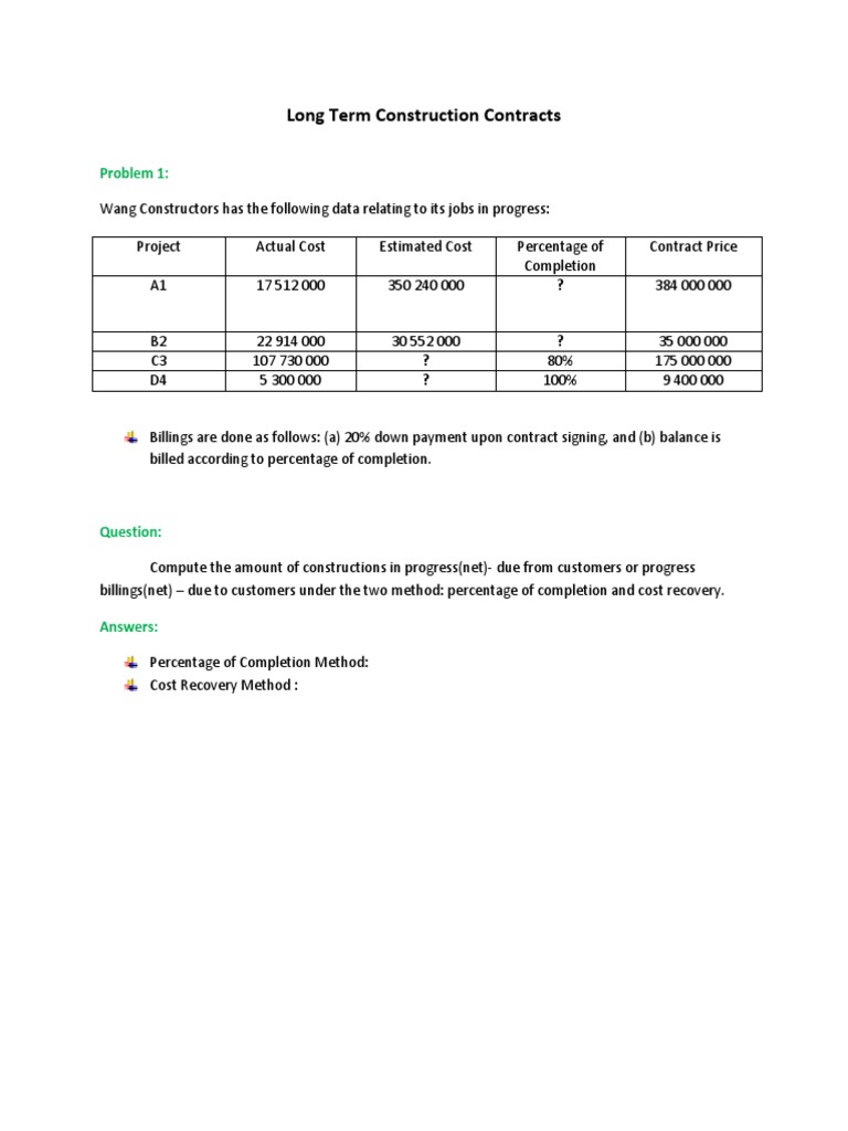 Long Term Construction Contracts: Problem 1 | PDF | Franchising | Cost