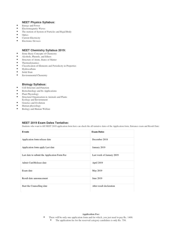 NEET 2019 Exam Guide | PDF | Career & Growth