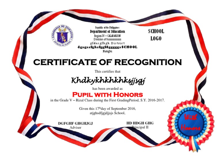 Certificate-Pupil With Honors | PDF | Schools
