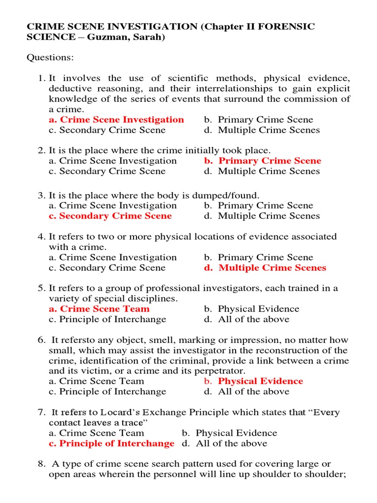 MCQ Forensics 1 | PDF | Crime Scene | Evidence (Law)