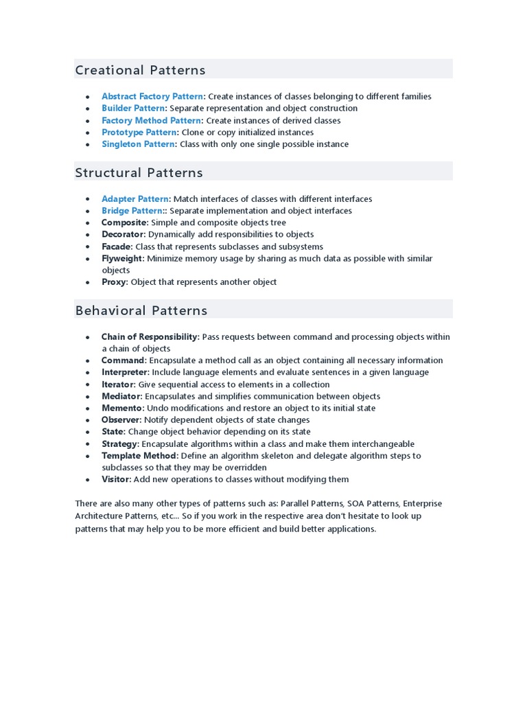 Creational Patterns Abstract Factory Pattern Builder Pattern Factory Method Pattern Prototype