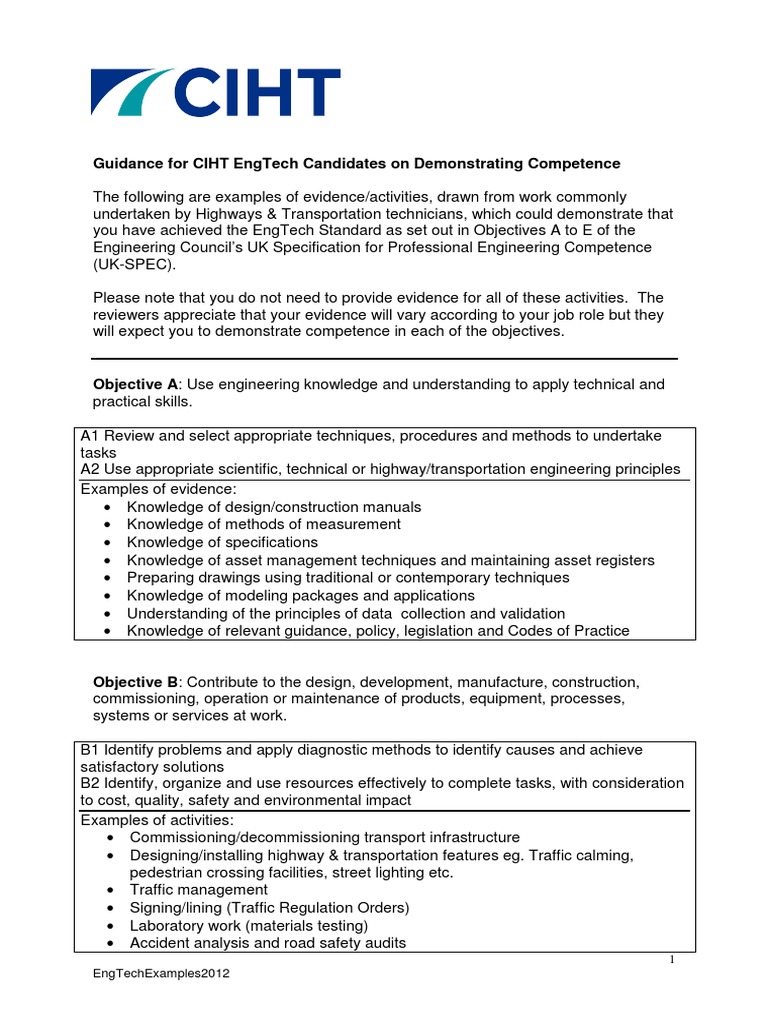Engtech Examples of Evidence 480151 | PDF | Competence (Human Resources ...