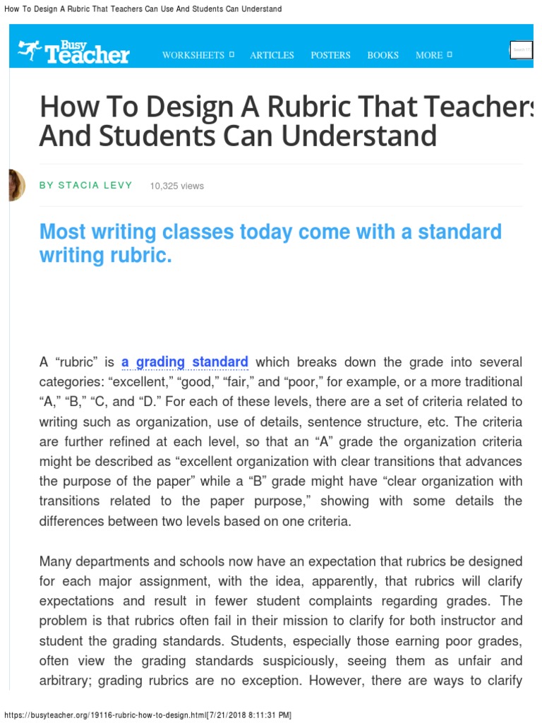 How To Design A Rubric That Teachers Can Use and Students Can ...