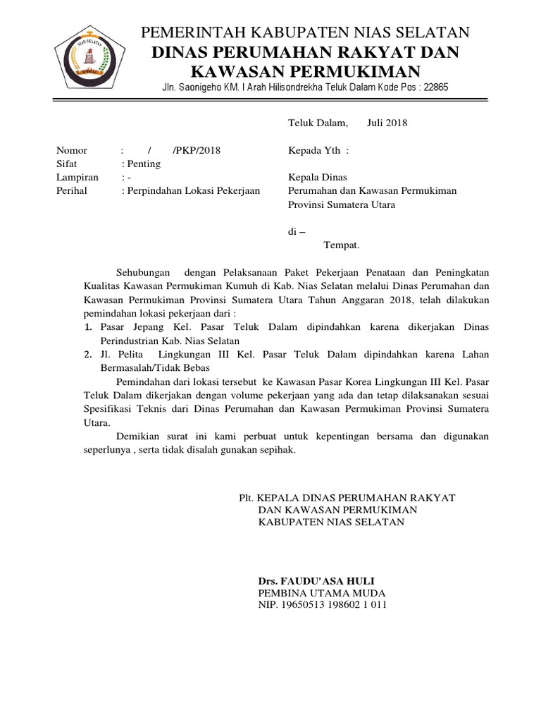 Contoh Format Surat Perpindahan Lokasi Proyek | PDF