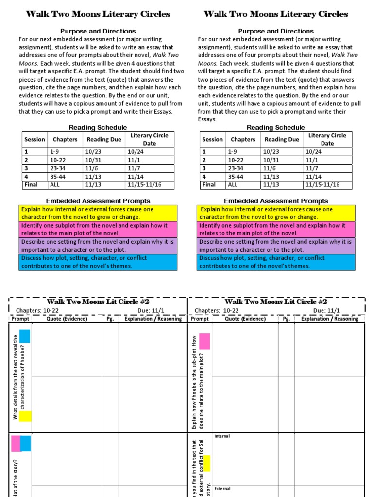 Walk Two Moons Lit Circle Week 2 | PDF | Essays | Question