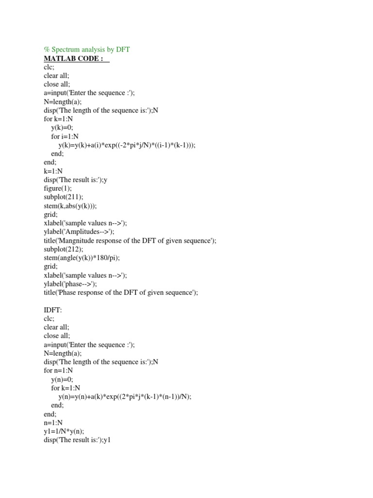 Matlab Code Spectrum Analysis By Dft Pdf