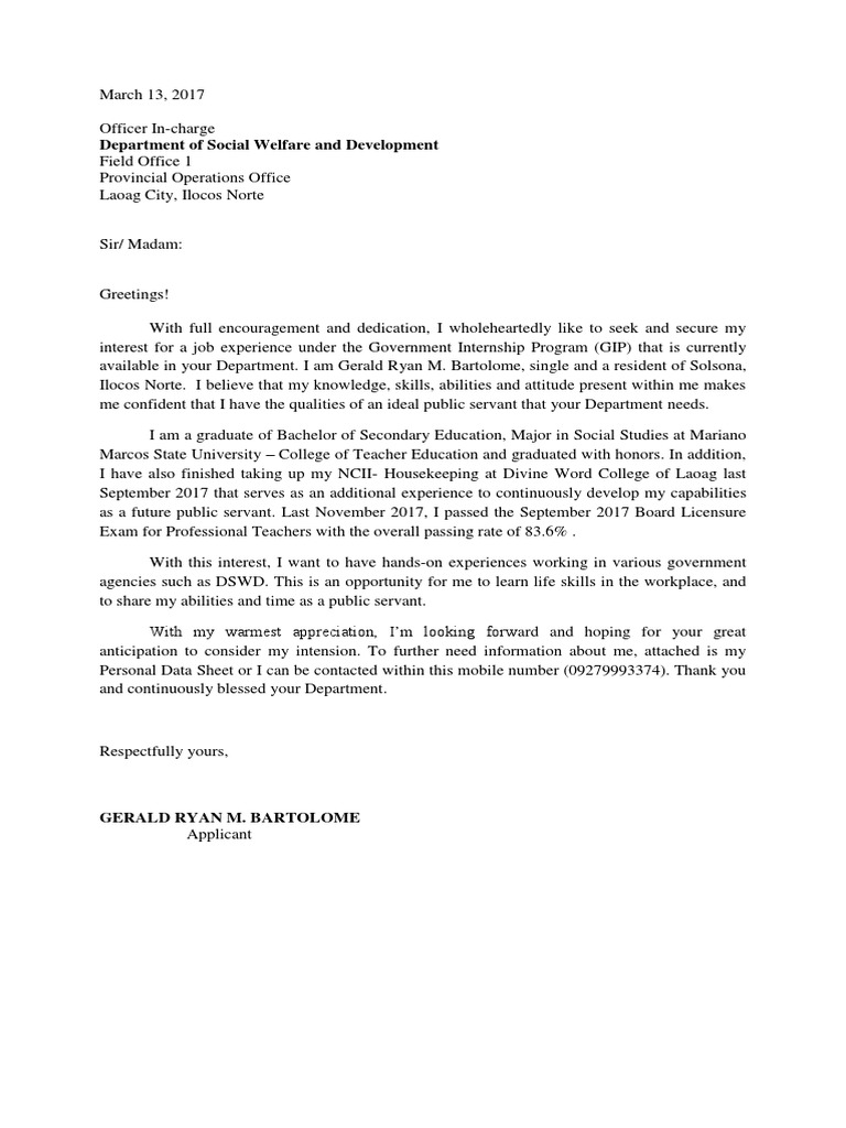 Application Letter DSWD | PDF