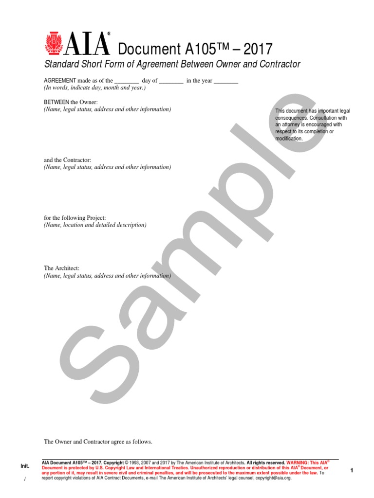 A105 - 2017 Sample PDF | PDF | General Contractor | Insurance