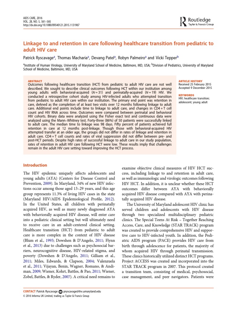 Linkage To and Retention in Care Following Healthcare Transition From ...