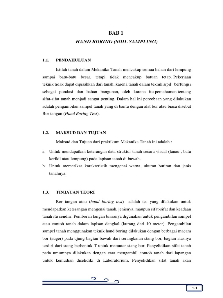 Bab 1 Hand Boring (Soil Sampling) | PDF