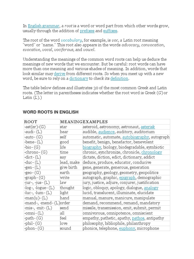 Common Greek and Latin Word Roots | PDF | English Language | Latin