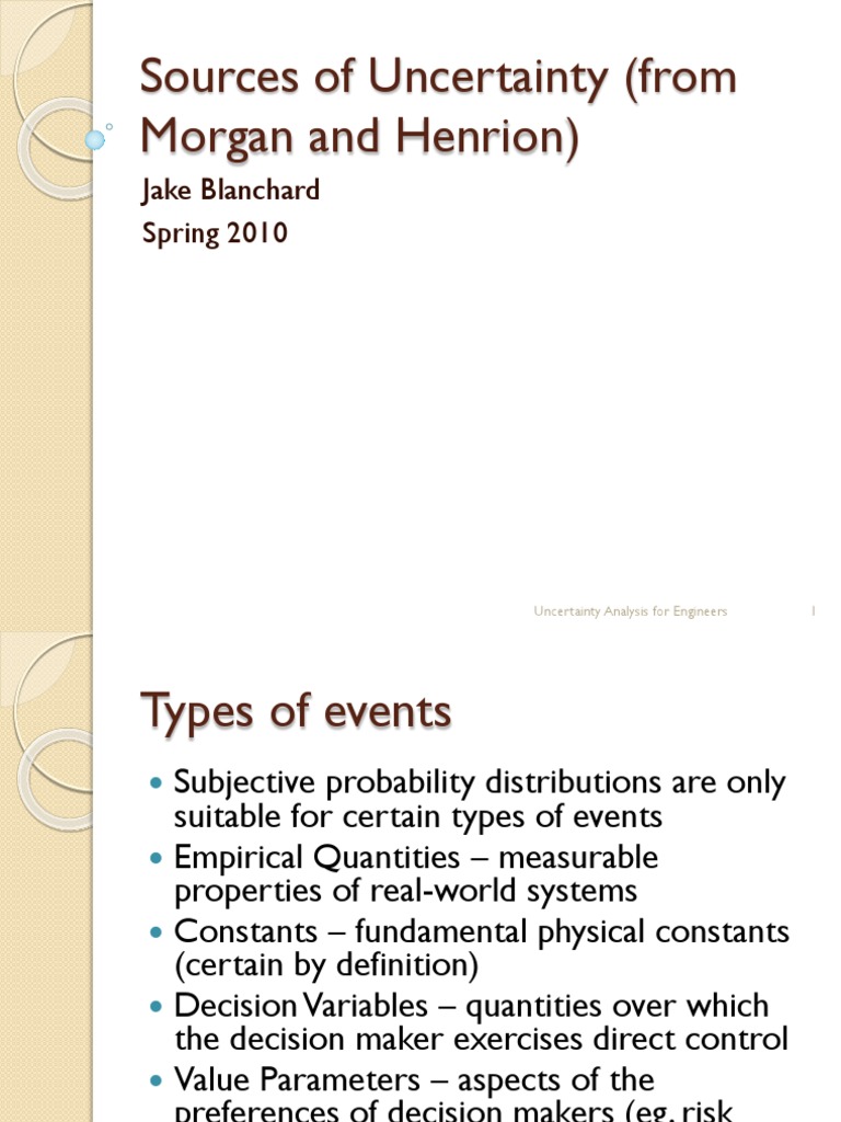 Sources of Uncertainty (From Morgan and Henrion) : Jake Blanchard ...