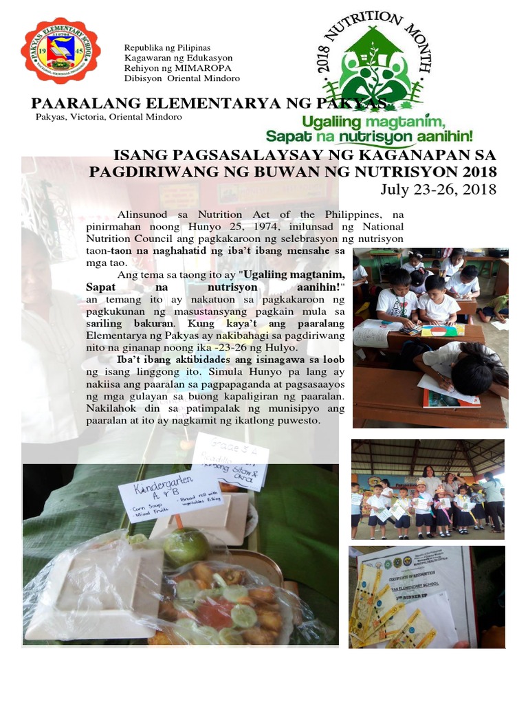 Narrative Report On Nutrition Month Culmintion | PDF