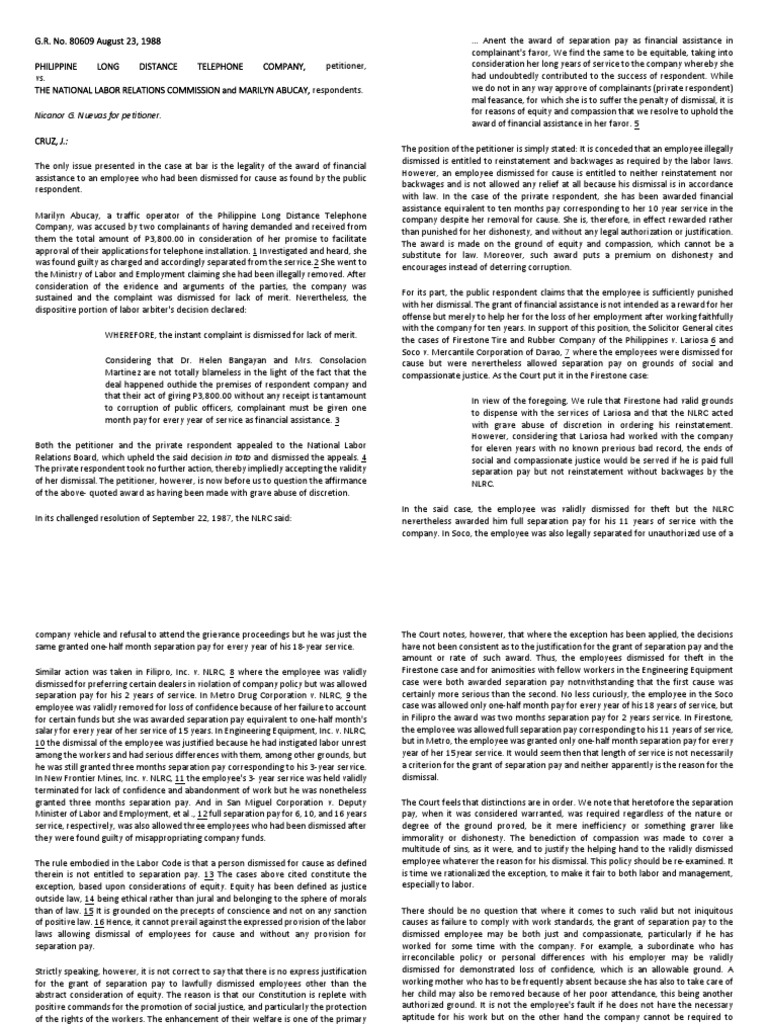 PLDT vs. NLRC and Abucay | PDF | Employment | Judgment (Law)