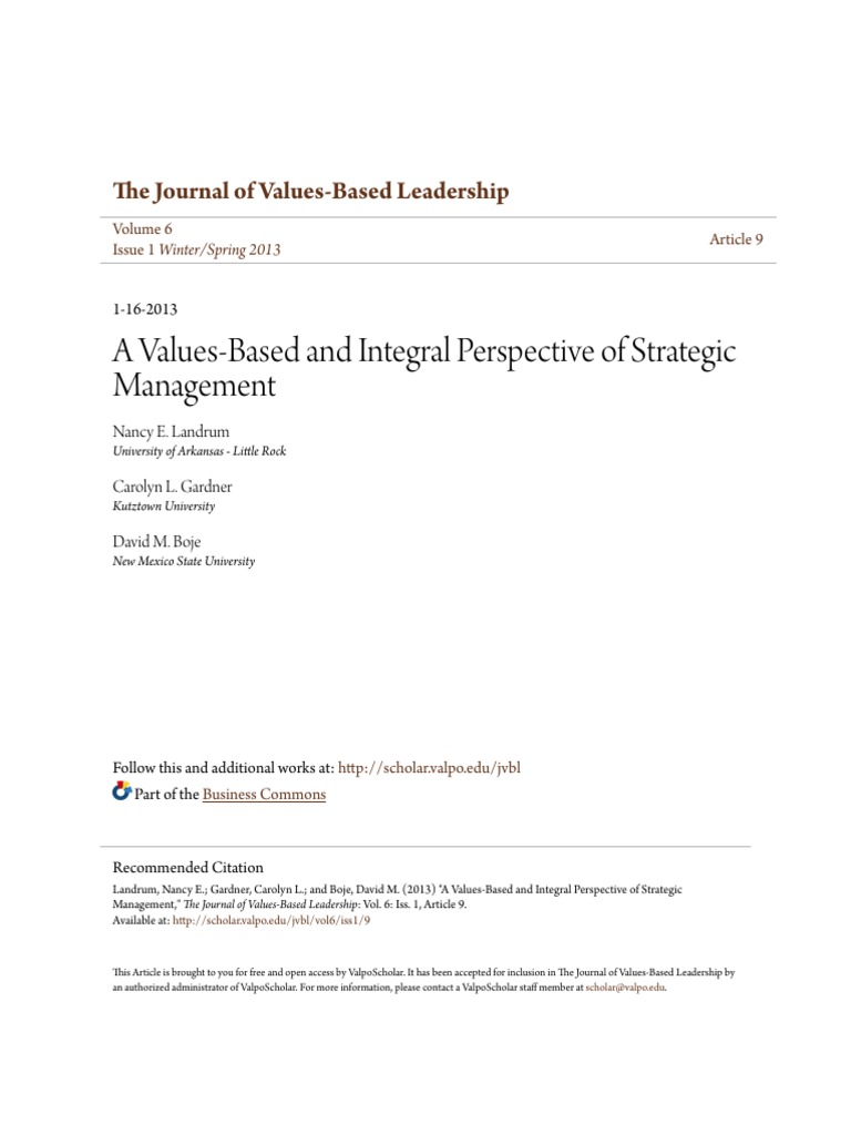 A Values-Based and Integral Perspective PDF | PDF | Strategic ...