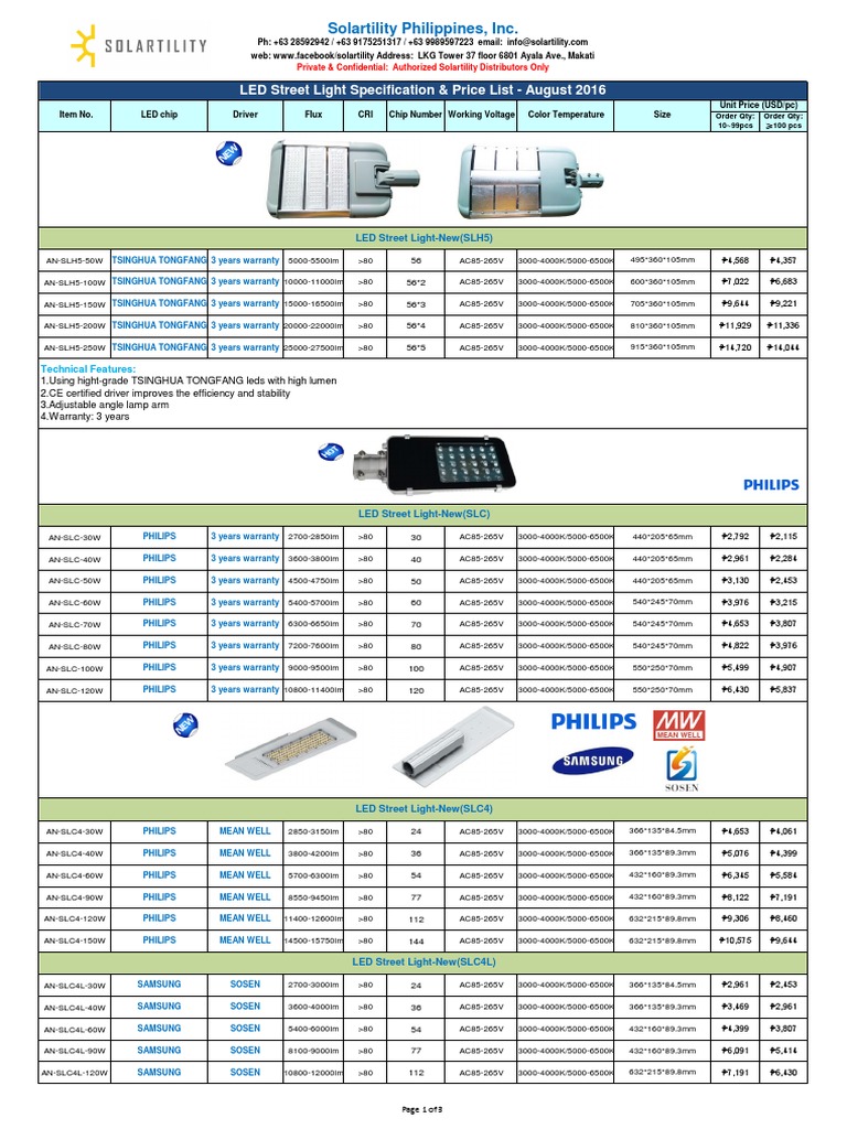 Solartility LED Street Light Catalogue High Lumen 201608 PDF | PDF ...