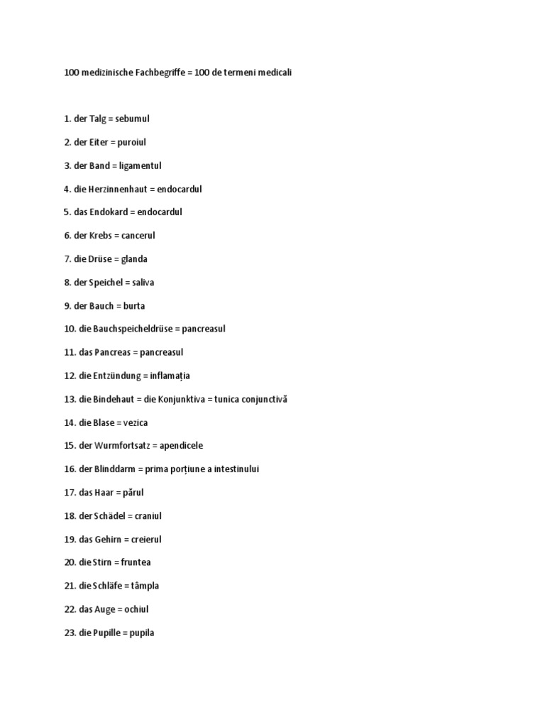 100 Medizinische Fachbegriffe | PDF