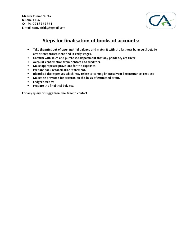 Steps For Finalisation of Books of Accounts | PDF