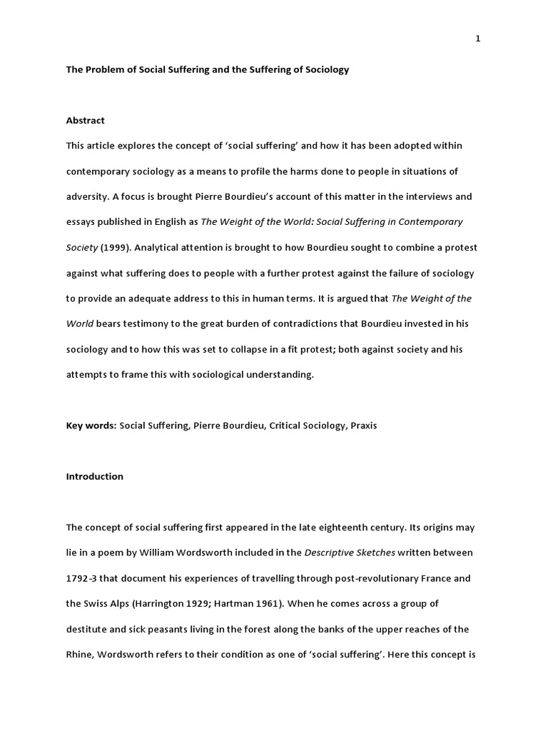 Pierre Bourdieu's Concept of Social Suffering | PDF | Sociology | Suffering