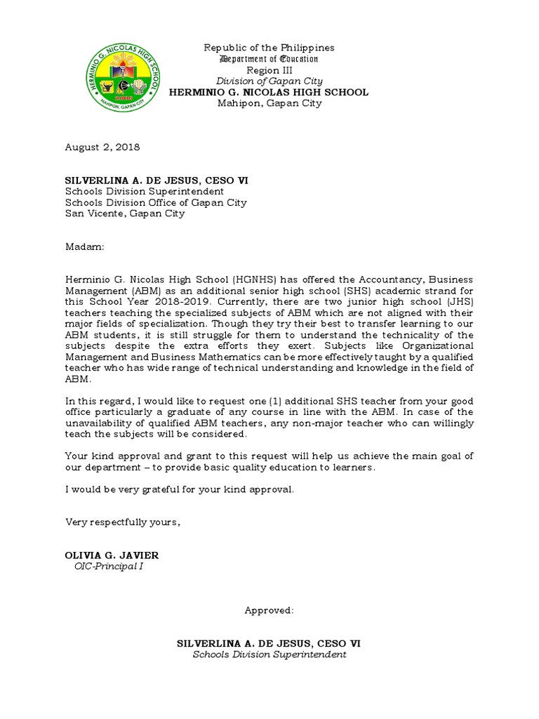 Request For Additional Teacher | PDF