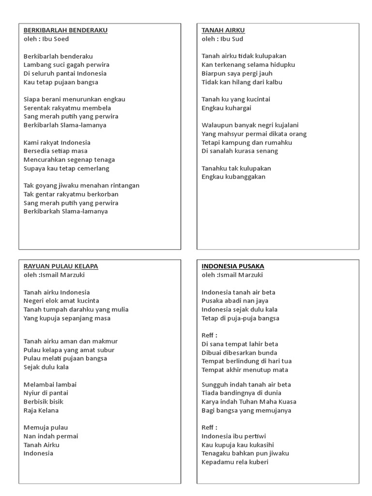 LIRIK Lagu Wajib Nasional | PDF