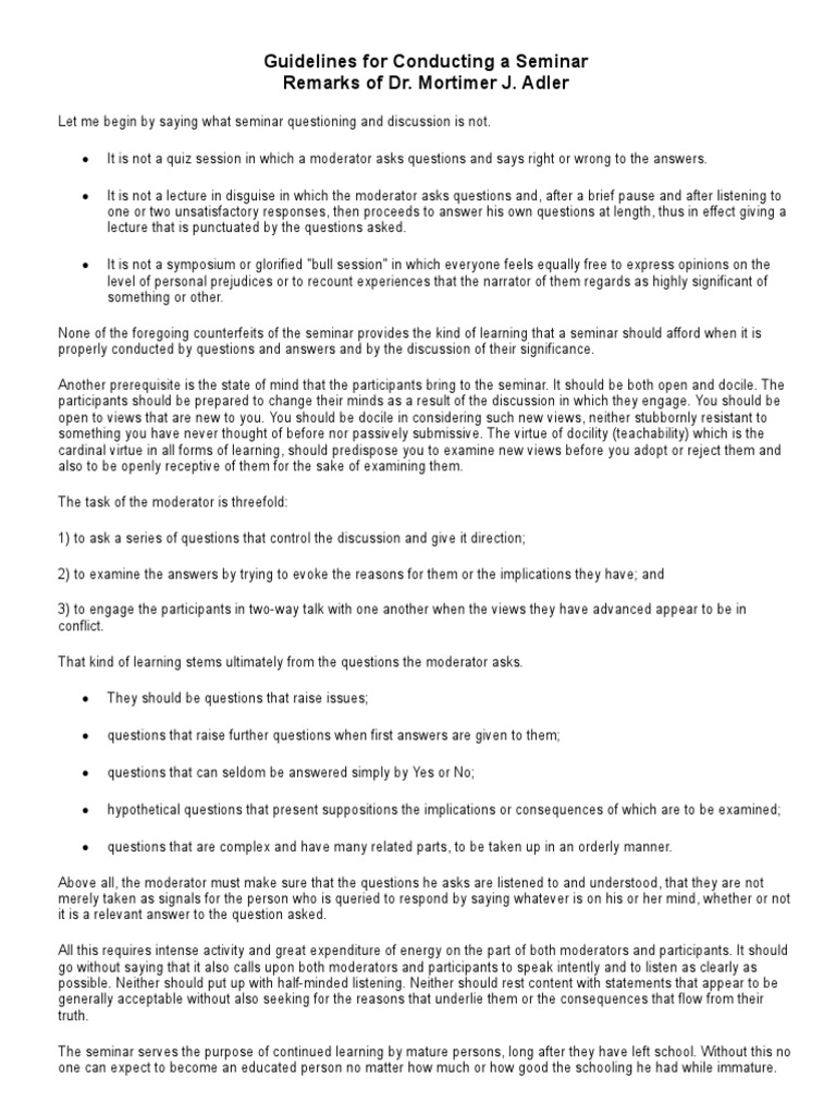 Guidelines For Conducting A Seminar | PDF | Question