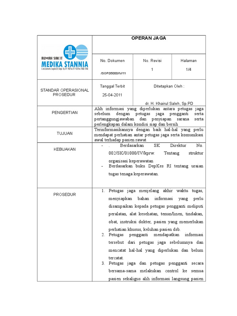 Sop Operan Jaga | PDF