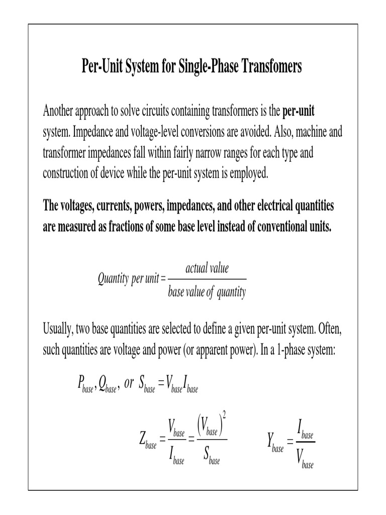 Understanding the Per-Unit System in Power | PDF | Transformer ...