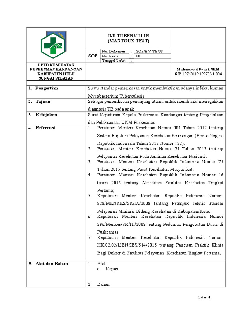Prosedur Uji Tuberkulin Mantoux TB | PDF