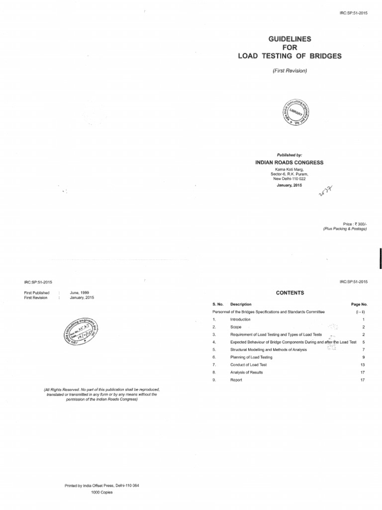 IRC-SP-51-2015-Load Testing PDF | PDF