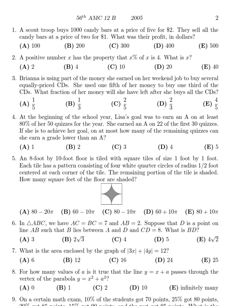 2005 AMC 12B Problems | PDF | Sphere | Integer