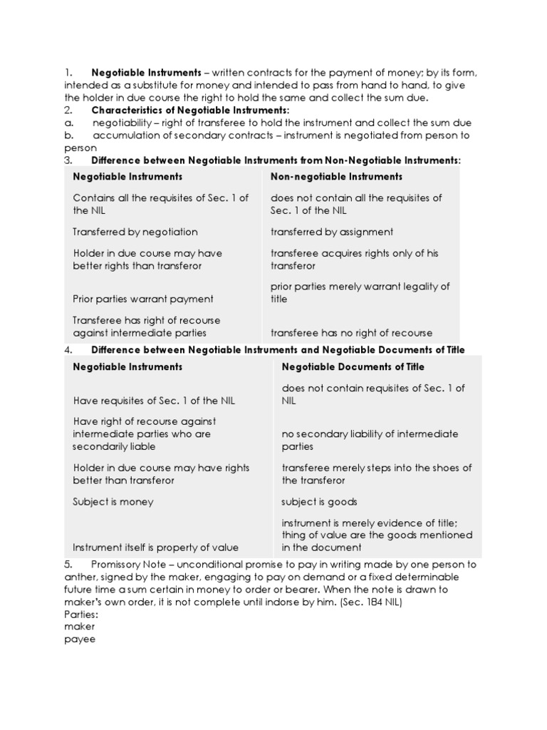 Negotiable Instruments Non-Negotiable Instruments | PDF | Negotiable ...