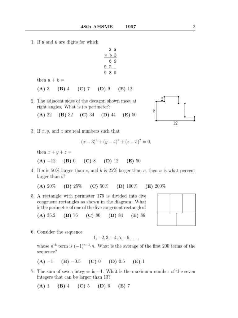 AHSME 1997 Problems | PDF | Mathematical Concepts | Elementary Mathematics