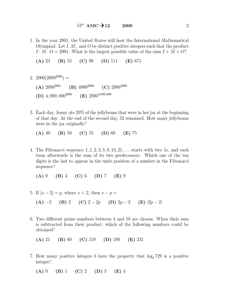 2000 AMC 12 Problems | PDF | Elementary Geometry | Geometry