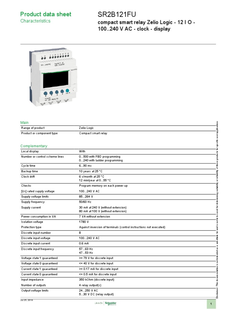 Smart Relay - Zelio Logic SR2 - SR3 - SR2B121FU PDF | PDF | Relay ...