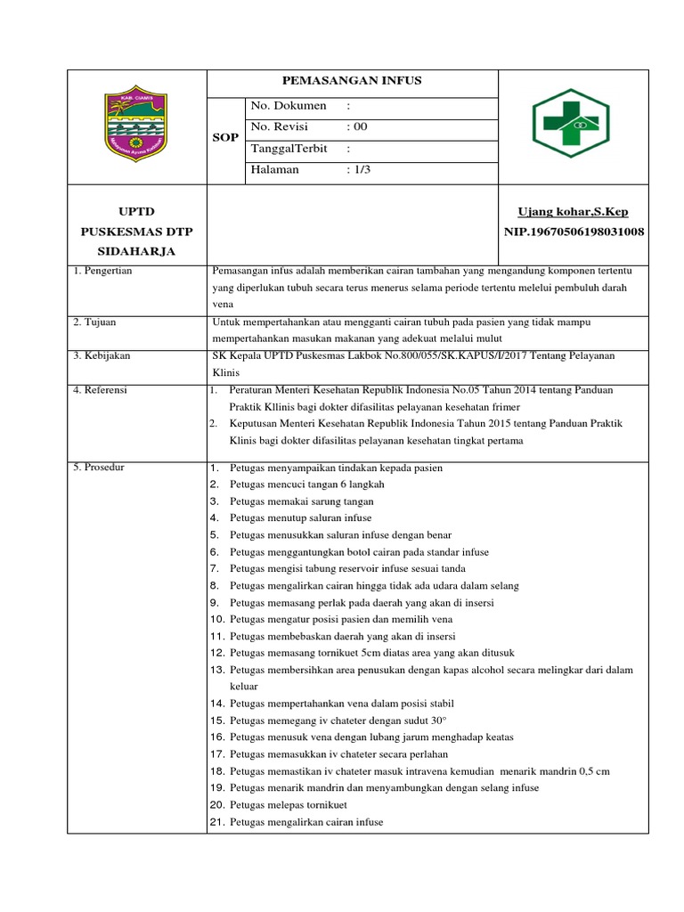 Sop Pemasangan Infus | PDF