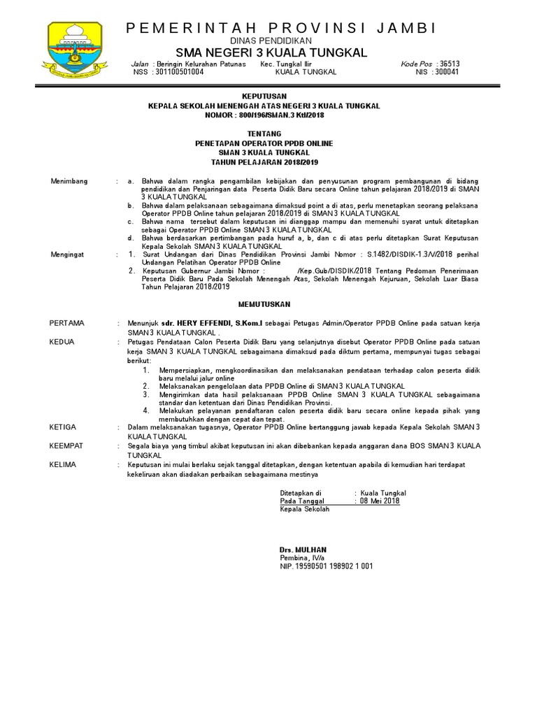 Contoh SK Op PPDB 2018 | PDF