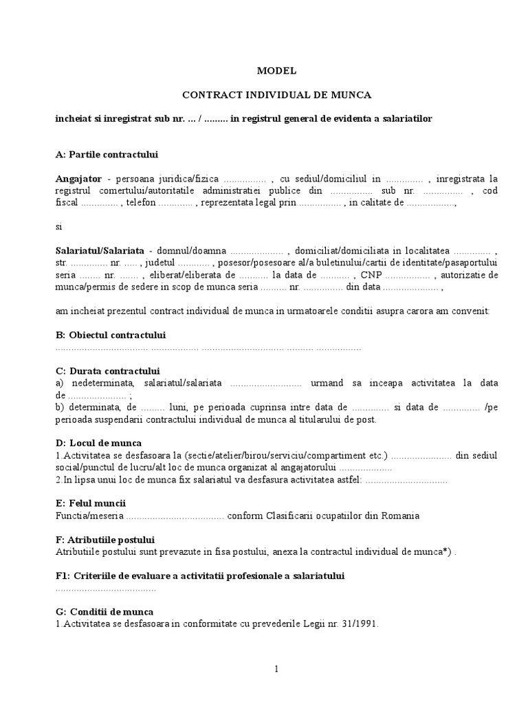GDPR. Model Contract Individual de Munca