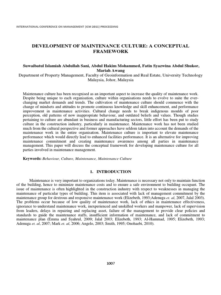 Maintenance Culture | PDF | Organizational Culture | Social Group