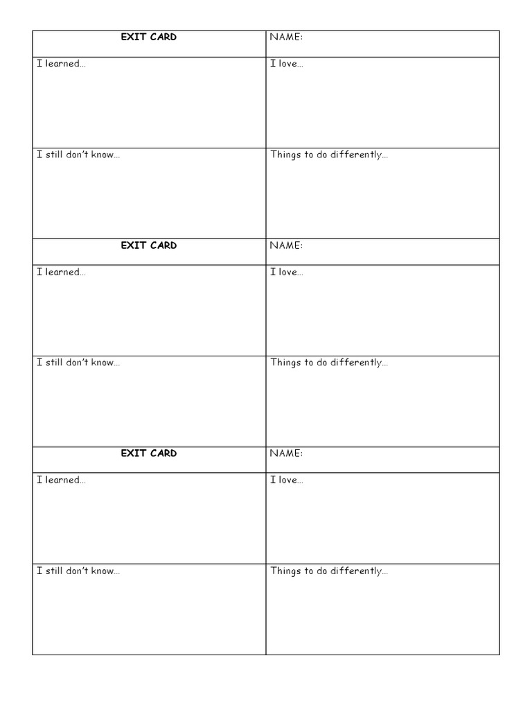 Exit Card Reflection Template | PDF | Home & Garden | Art