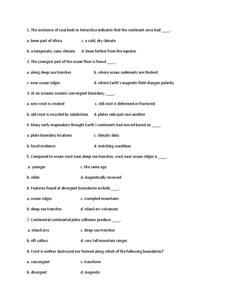 Plate Tectonics Quiz Answers | PDF | Plate Tectonics | Crust (Geology)