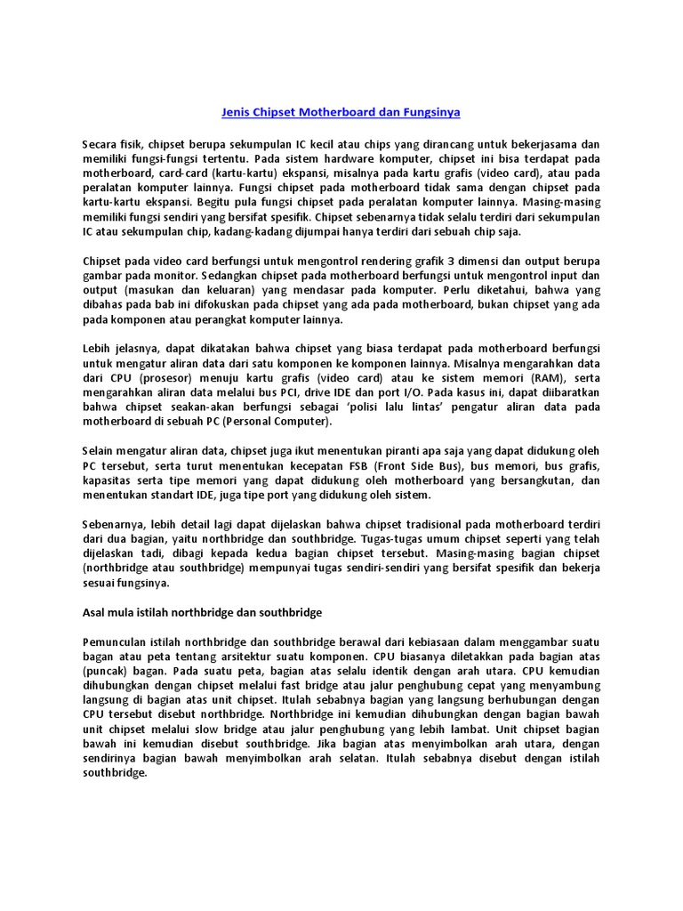 Jenis Chipset Motherboard Dan Fungsinya PDF | PDF