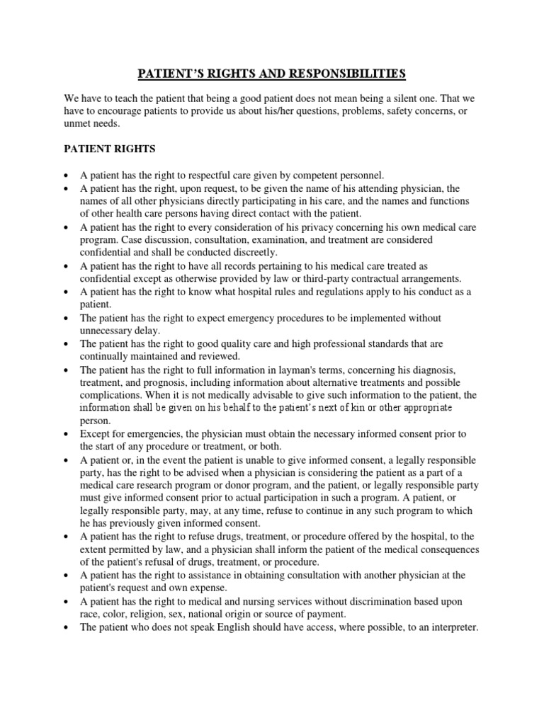 Patient'S Rights and Responsibilities | PDF | Patient | Informed Consent