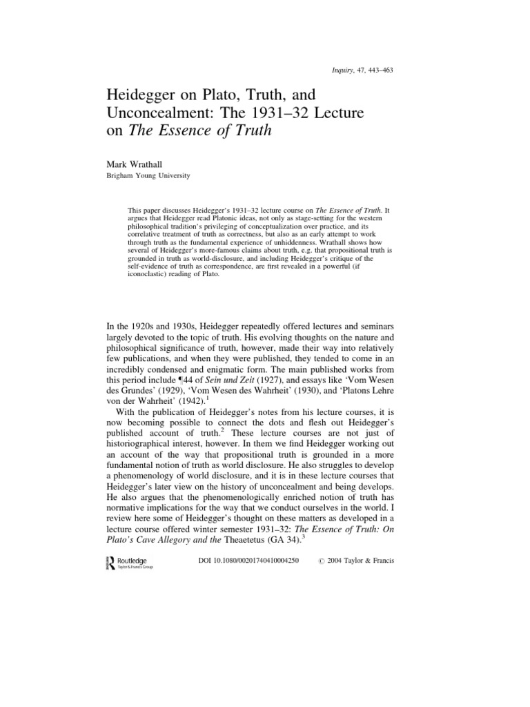 Wrathall, Mark - Heidegger On Plato | PDF