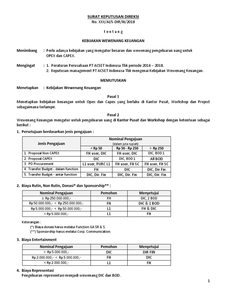 Contoh Otorisasi Wewenang Keuangan | PDF